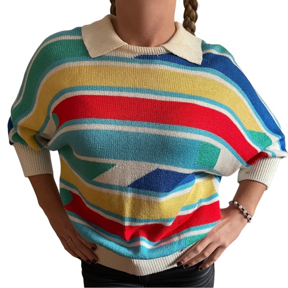 Vivanti | Sweaters | Vintage Eighties Dolman Sleeve Color Block Yacht ...